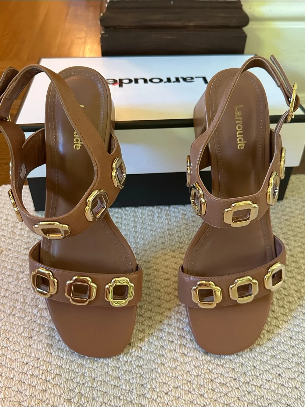 Larroude | Shoes | Larroude Milan Sandals Color Caramel Us 8 Euc | Poshmark